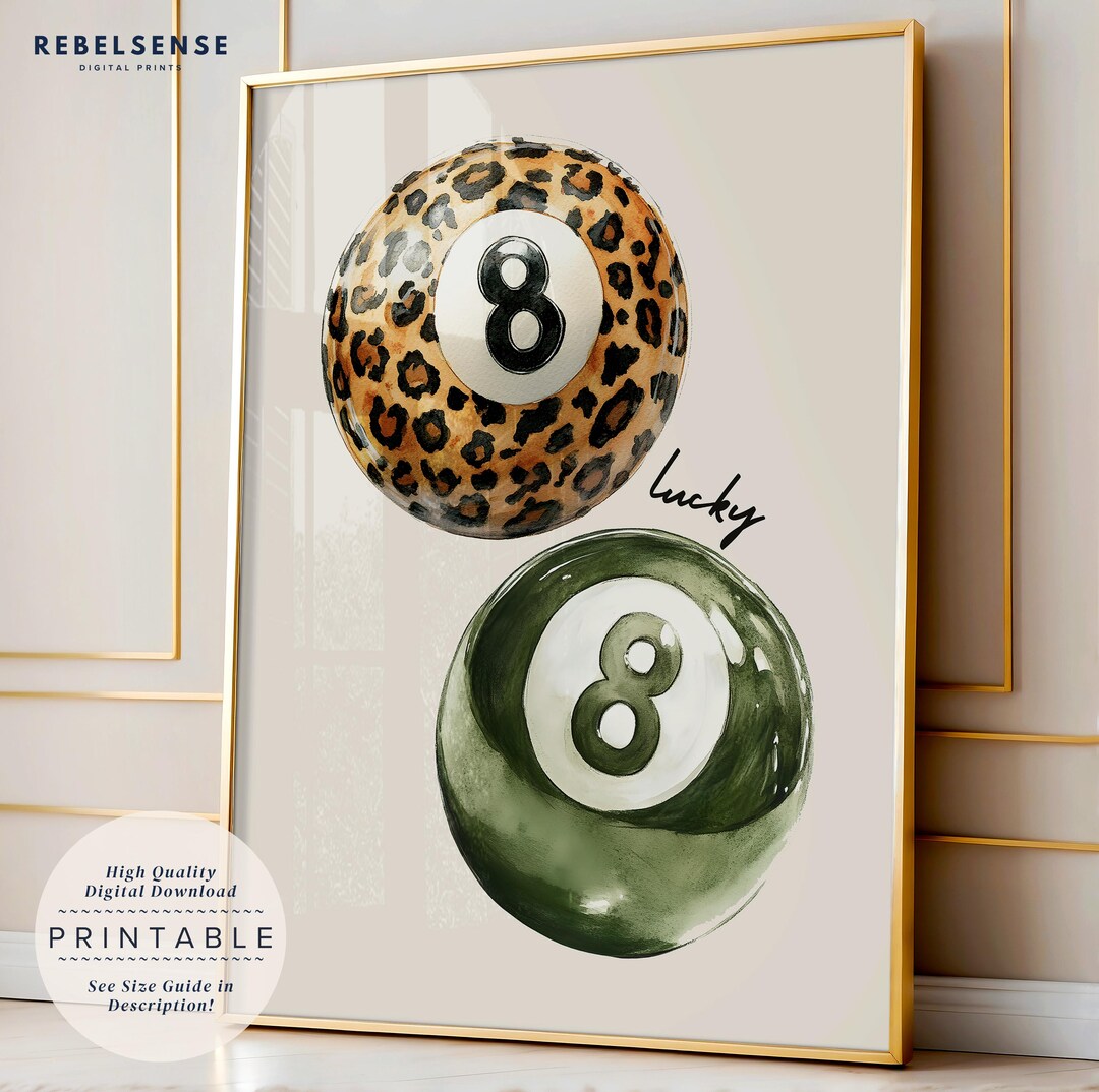 Leopard Print 8 Ball Poster, Sage Green Lucky Art, Digital Download - Etsy