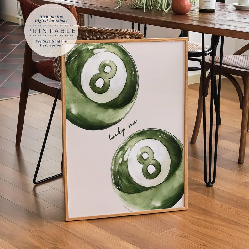 Sage Green 8 Ball Print, Lucky Me Quote, Apartment Wall Art, Digital ...