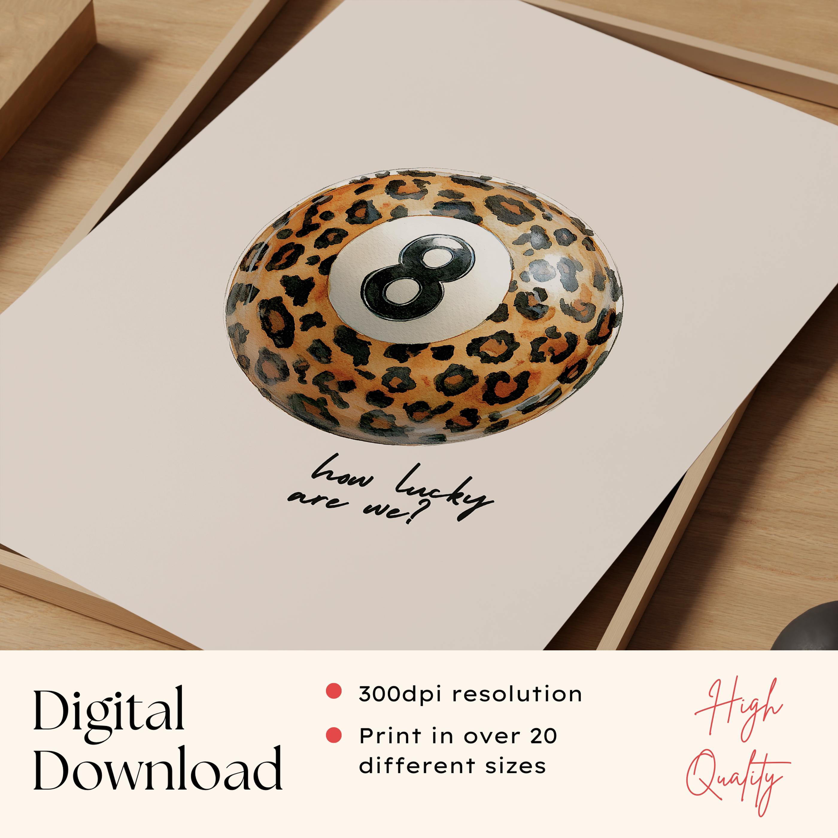 Leopard Pool Ball Print, Lucky Me Poster, Apartment Wall Art, Retro ...