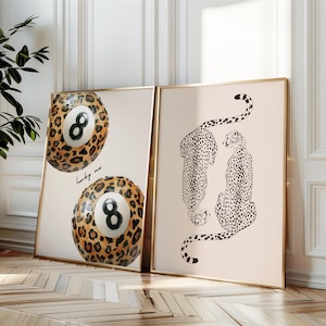 Trendy Leopard Set of 2 Prints, 8 Pool Ball Print, Preppy Apartment ...