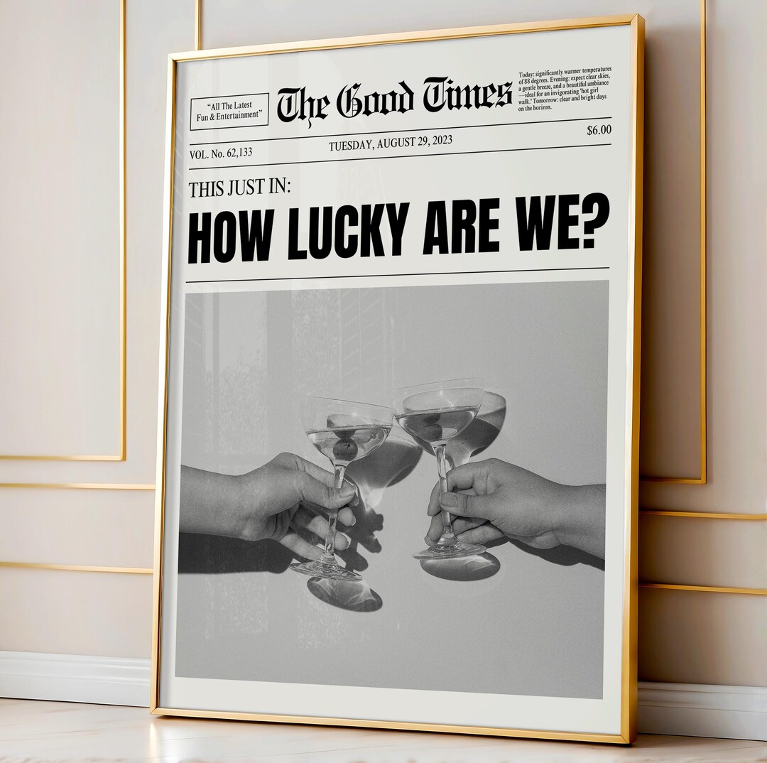 Lucky Newspaper Print, Preppy College Dorm Bar Art, Girly Wall Art, Bar ...