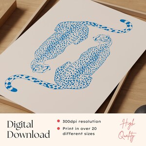 Blue Cheetah Wall Print, Retro Wall Decor, Digital Download, Blue Room ...