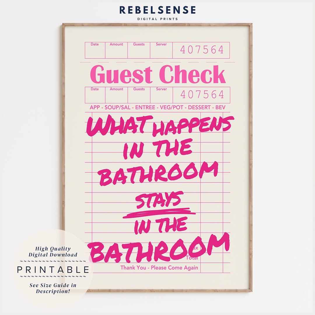 Funny Bathroom Wall Print, Toilet Wall Decor, Digital Download, Pink ...