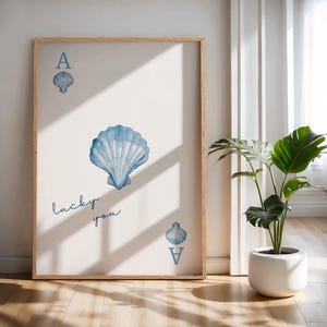 Blue Seashell Print, Coastal Beachy Room Decor, Lucky You Print, Light ...