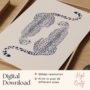 Navy Cheetah Wall Print, Retro Wall Decor, Digital Download, Blue Room ...