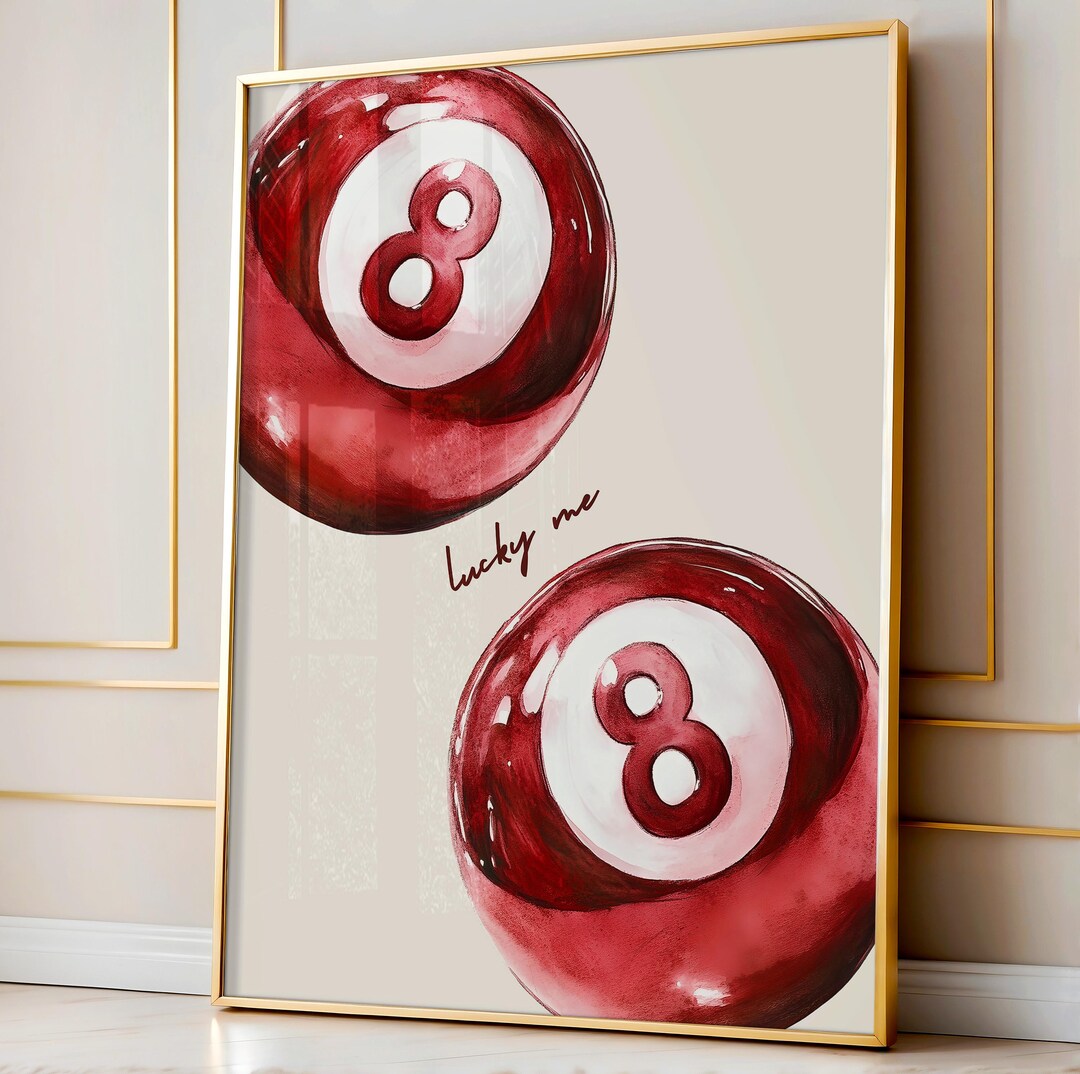 8 Pool Ball Print, Red Lucky Me Poster, Aesthetic Room Decor, Funky ...