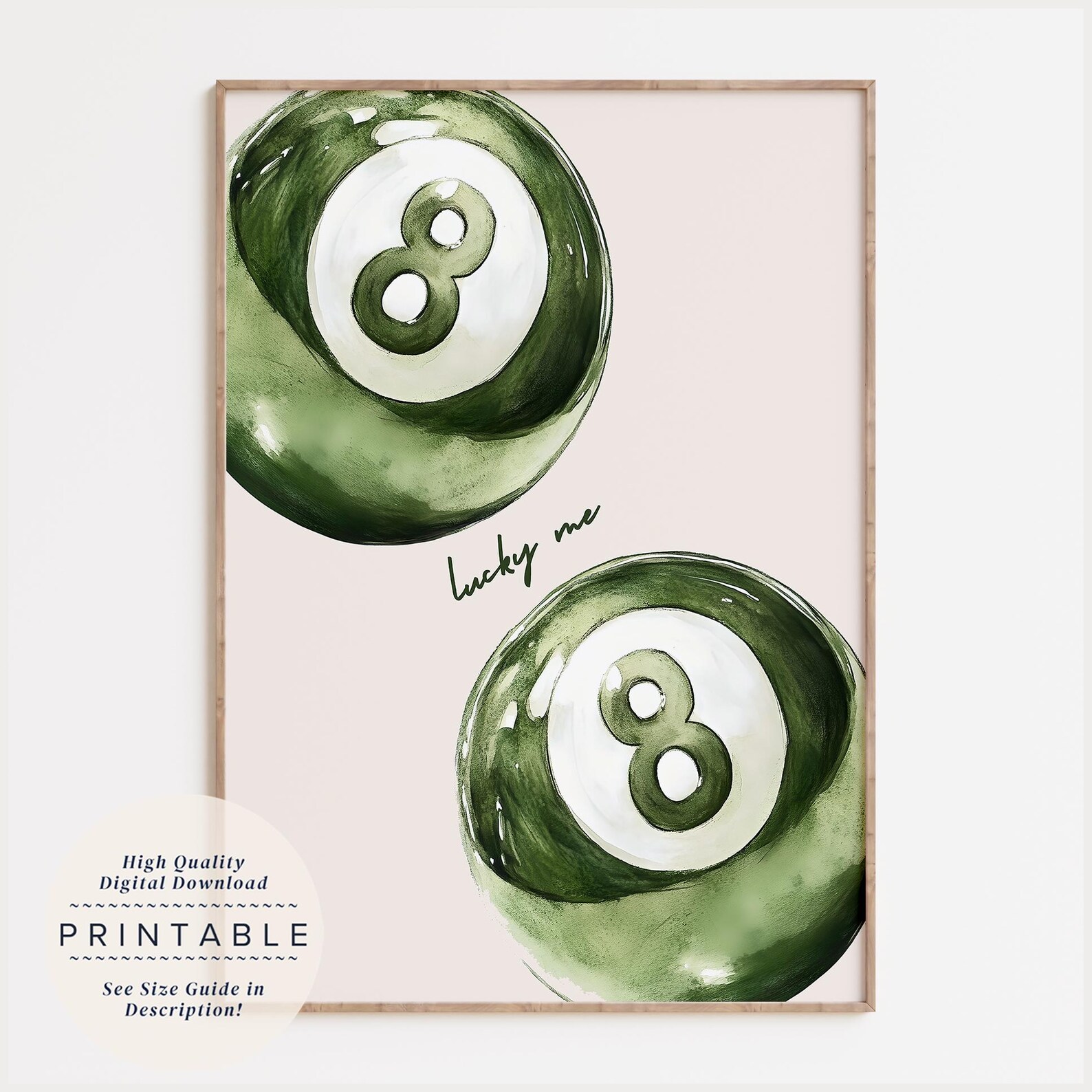 Sage Green 8 Ball Print, Lucky Me Quote, Apartment Wall Art, Digital ...