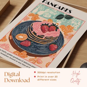 Pancakes Print, Kitchen Breakfast Print, Food Illustration, Food Prints ...