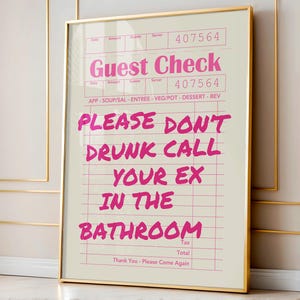 Funny Bathroom Print: Hot Pink Guest Check Wall Art (digital Download ...