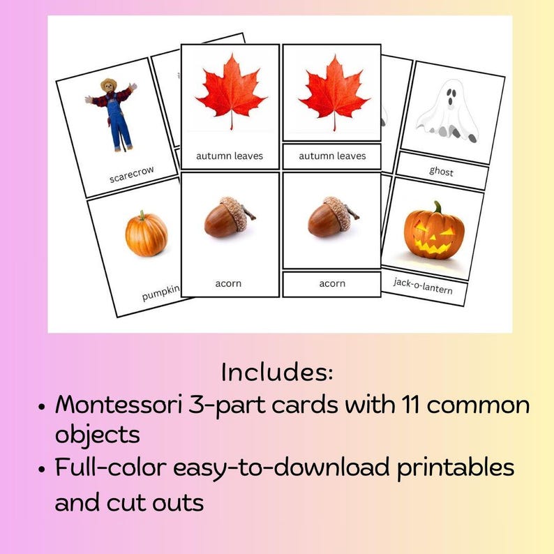 Montessori 3-part Cards in English - Fall/autumn Season - Etsy