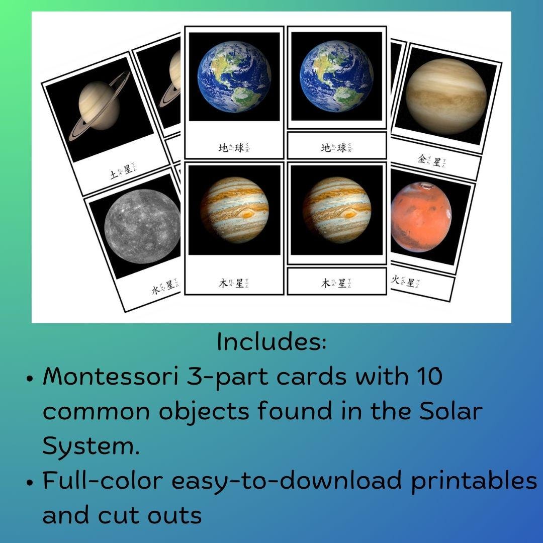 Montessori Chinese 3-part Cards With Zhuyin - Solar System - Etsy