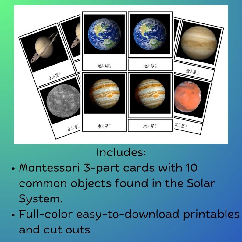 Montessori Chinese 3-part Cards With Zhuyin - Solar System - Etsy