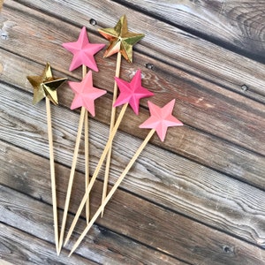 Pink and Gold Star Cake Topper / Star Cupcake Topper / Decoration for ...