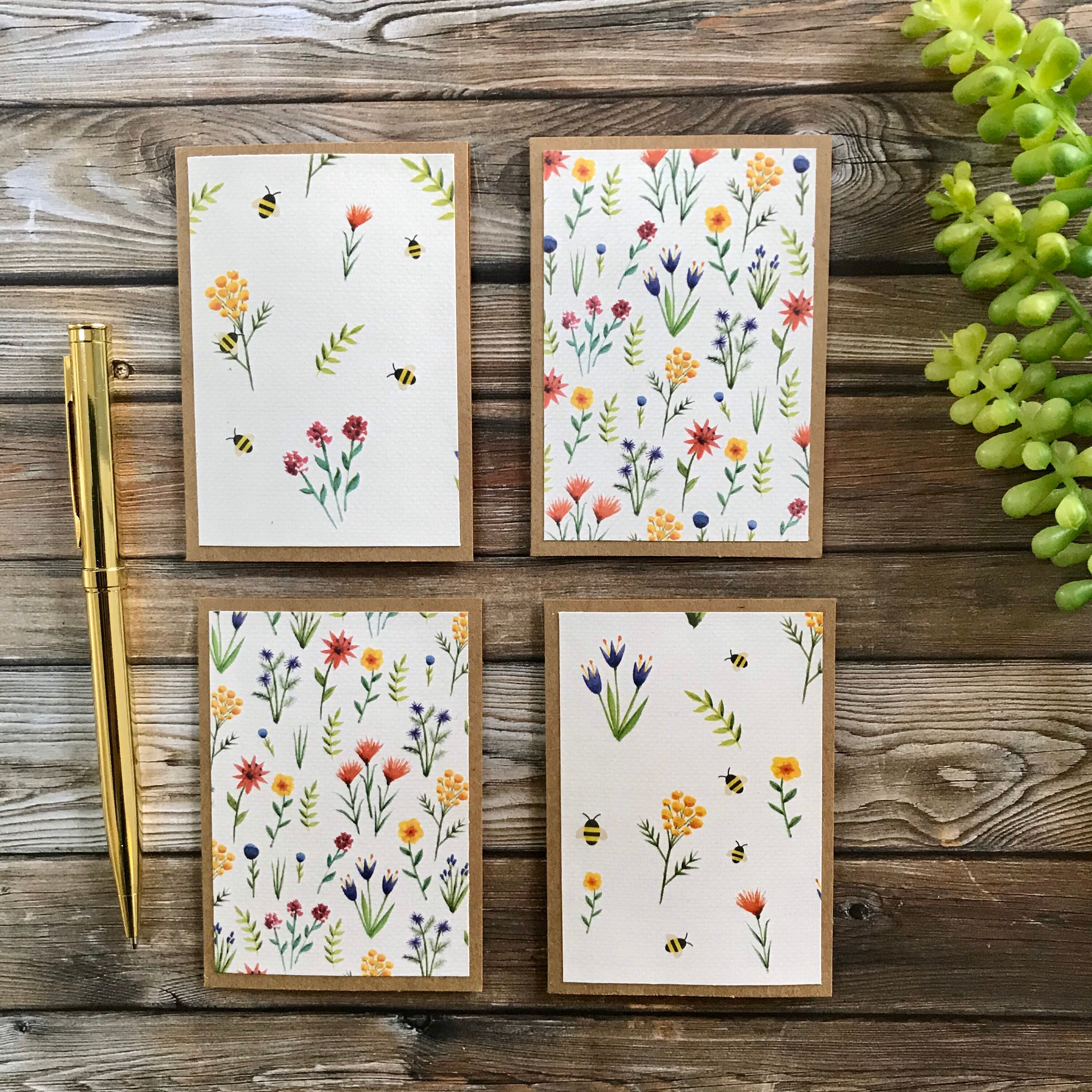 Wildflower Mini Cards / Blank Flower Mini Cards With Envelopes - Etsy