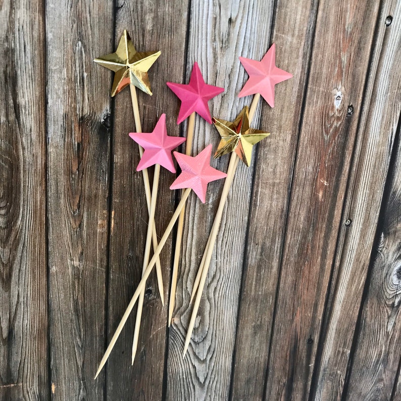 Pink and Gold Star Cake Topper / Star Cupcake Topper / | Etsy