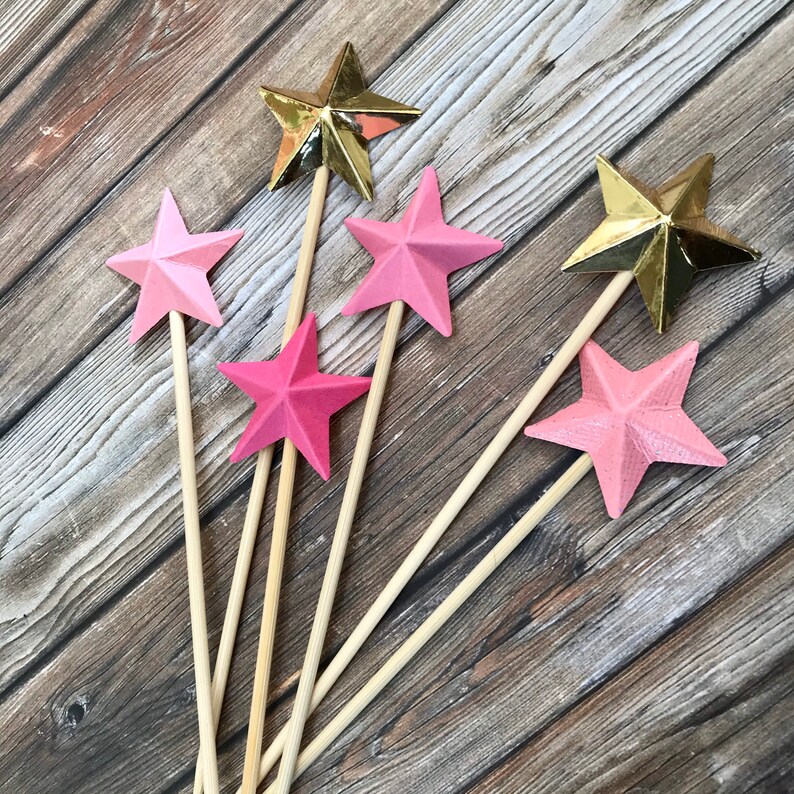 Pink and Gold Star Cake Topper / Star Cupcake Topper / | Etsy