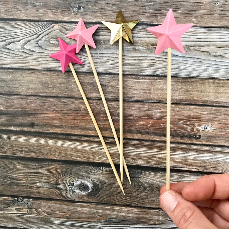 Pink and Gold Star Cake Topper / Star Cupcake Topper / | Etsy