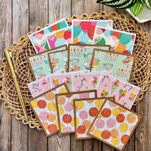 Birthday Mini Cards - Handmade Small Greeting Cards With Balloons, Cake ...