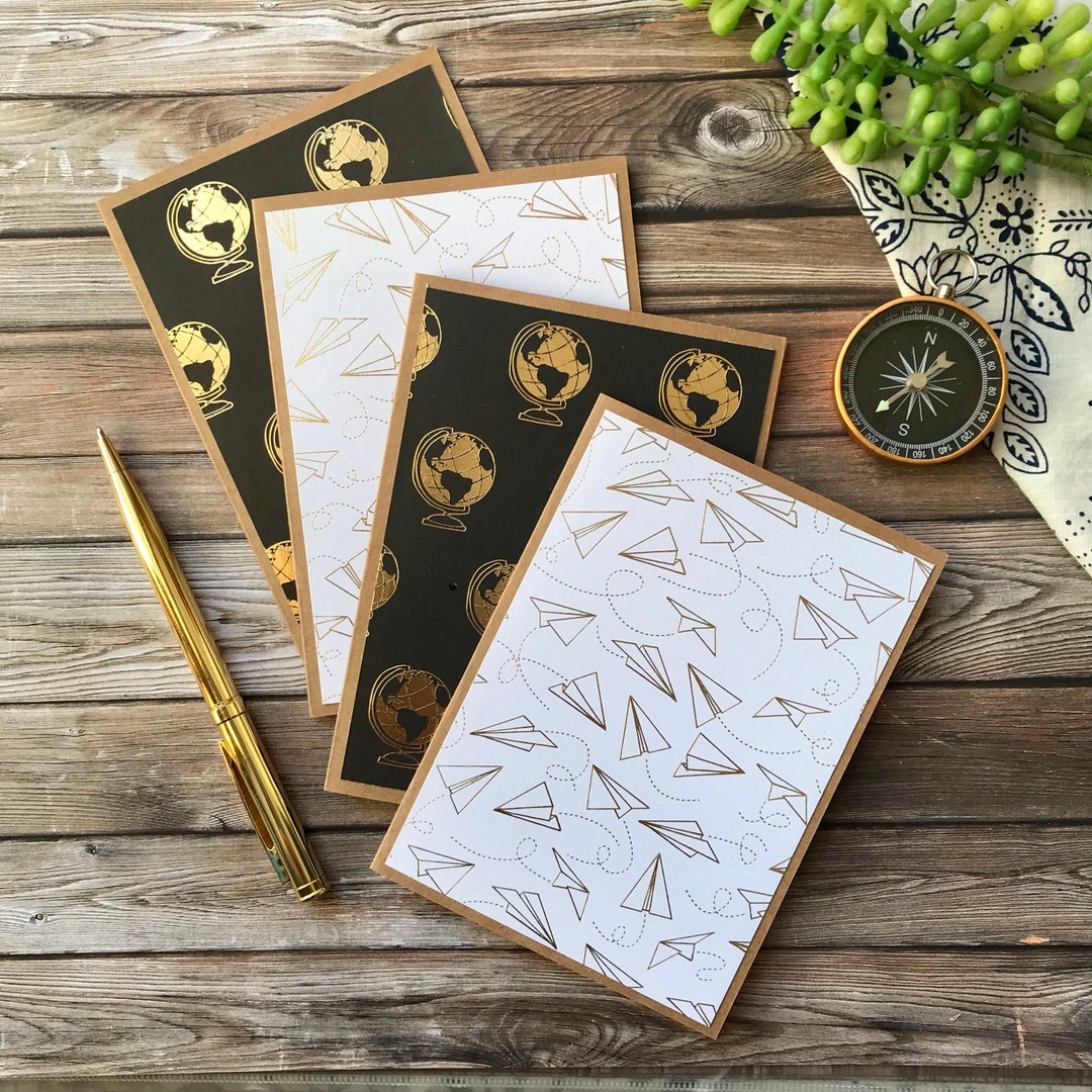 Travel Themed Note Cards - Airplane and Globe Stationery Set - Blank ...