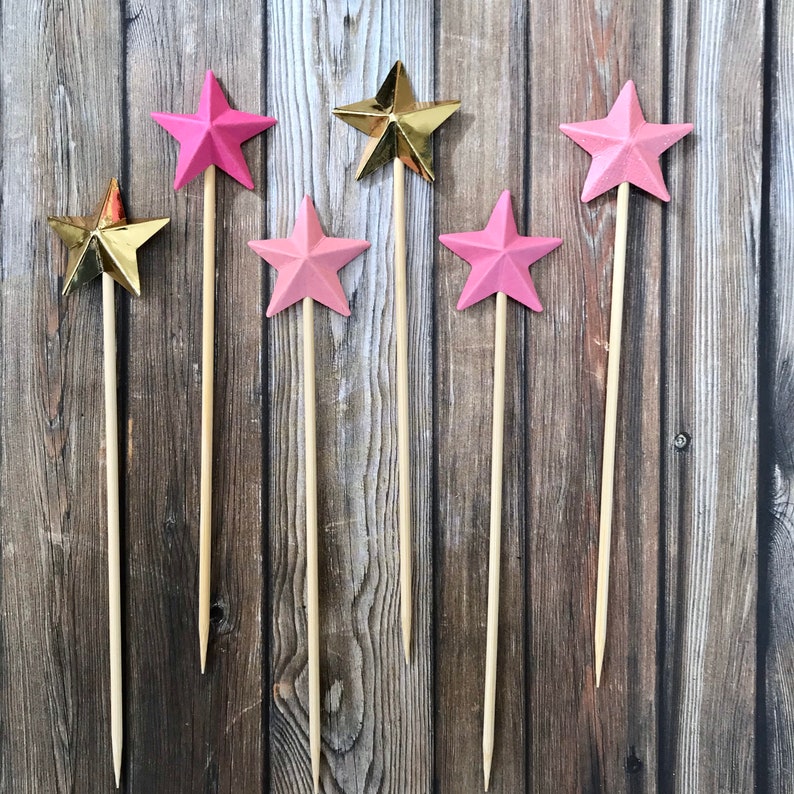 Pink and Gold Star Cake Topper / Star Cupcake Topper / | Etsy
