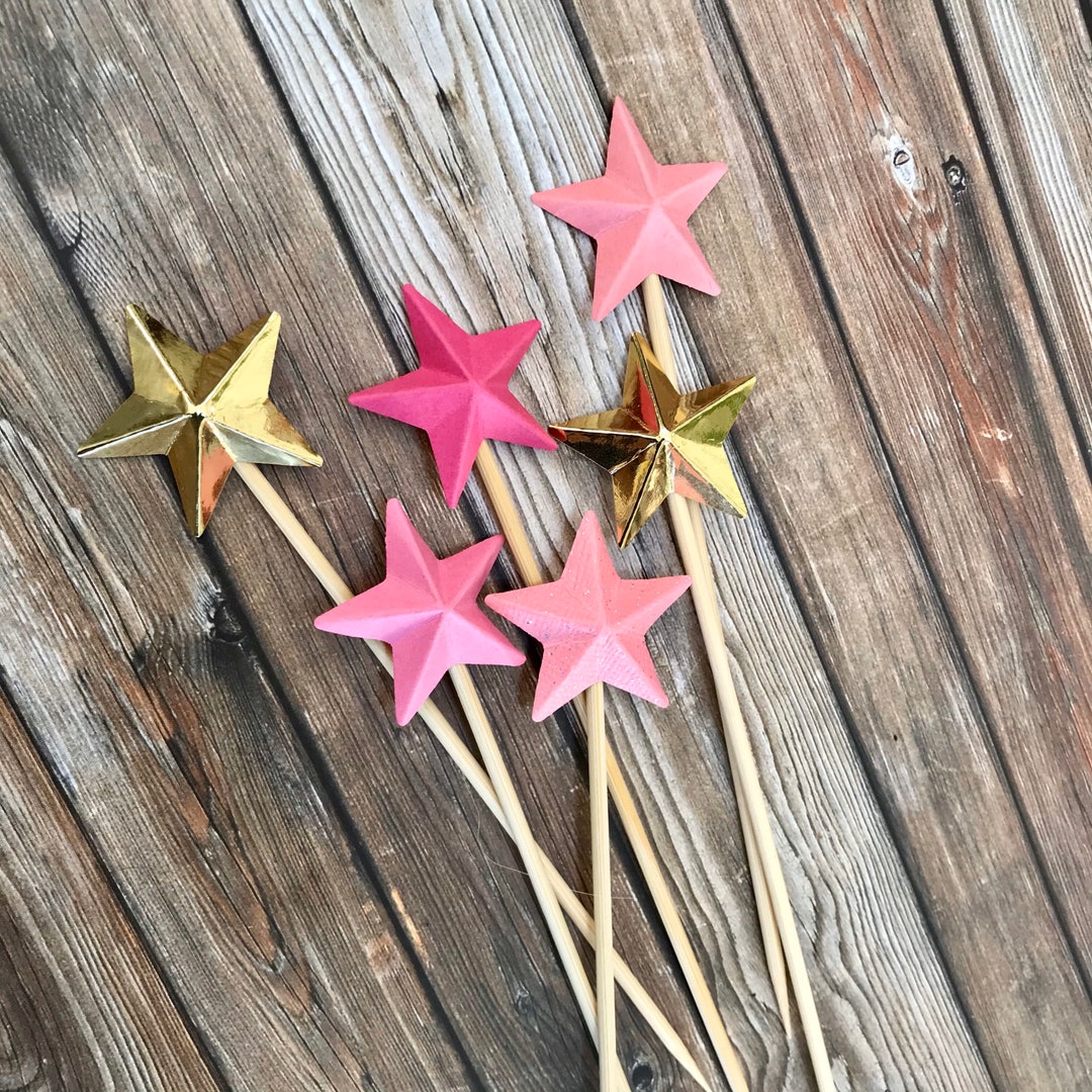 Pink and Gold Star Cake Topper / Star Cupcake Topper / Decoration for ...