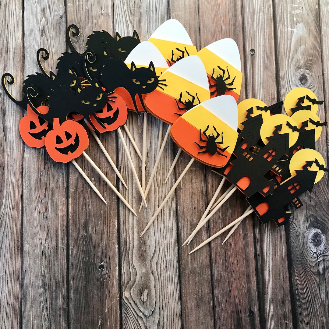 Halloween Cupcake Toppers / Handmade Halloween Cupcake Decorations ...