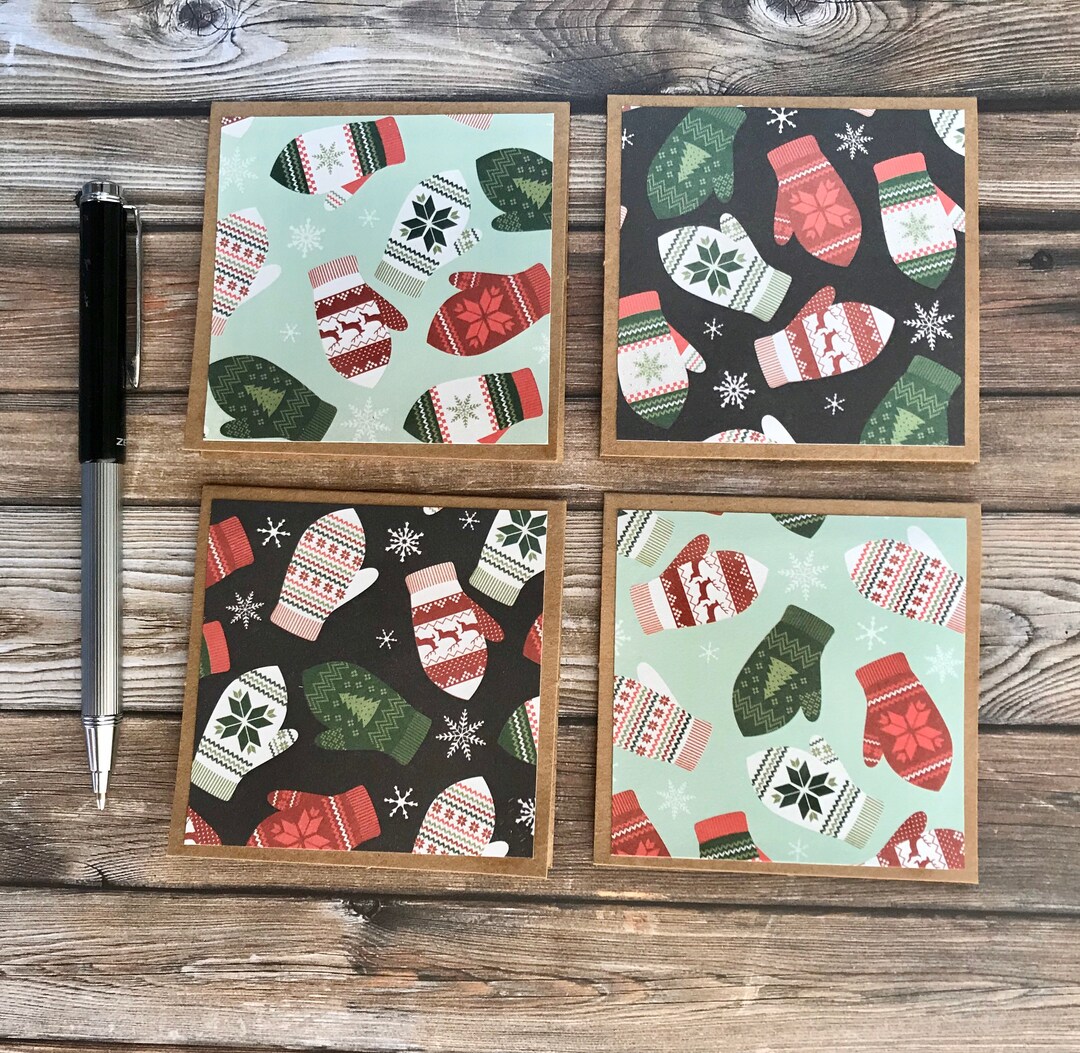 Christmas Mittens Mini Cards / Handmade Christmas Mini Card Set ...