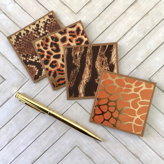 Animal Print Mini Cards With Envelopes / Mini Blank Cards and - Etsy