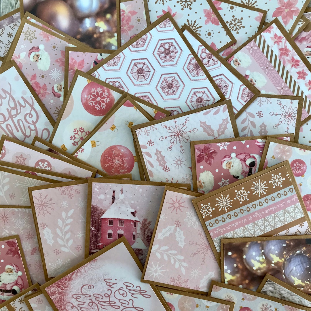Pink Christmas Mini Card Set / Blank Christmas Mini Cards With ...