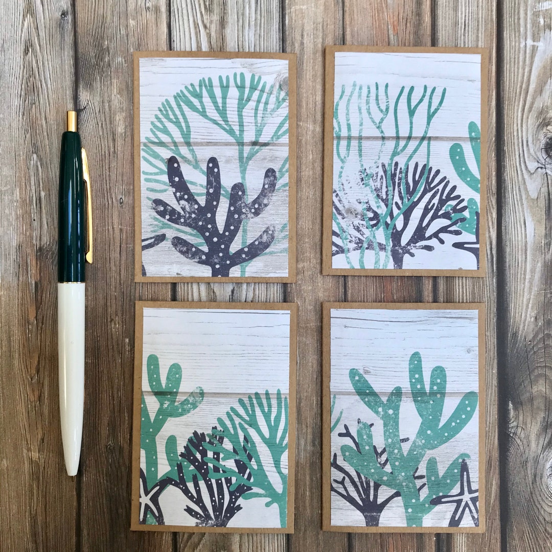 Under the Sea Mini Card Set / Ocean Themed Blank Mini Cards With ...