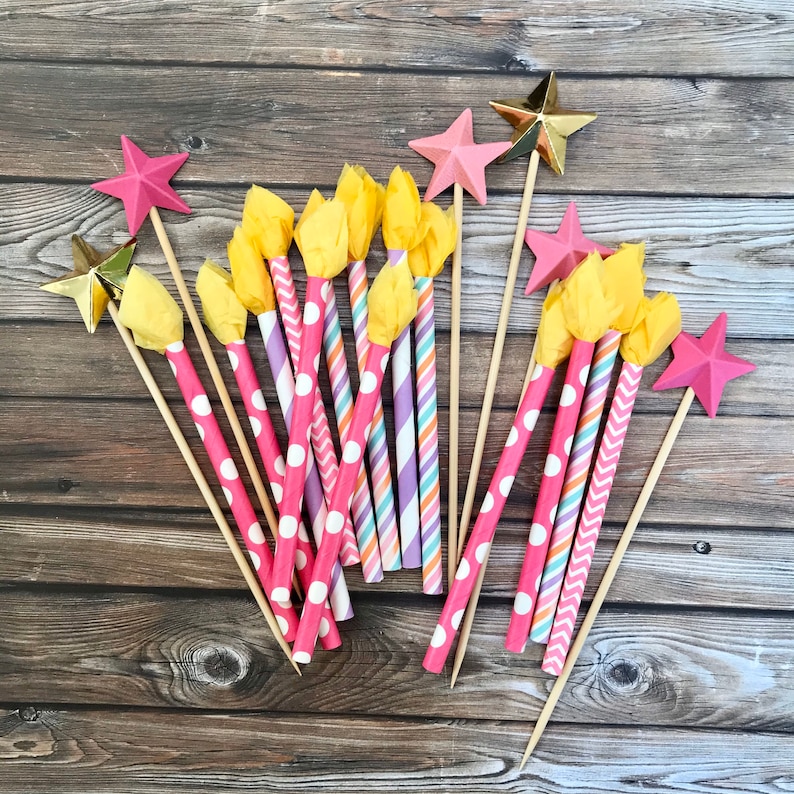 Pink and Gold Star Cake Topper / Star Cupcake Topper / | Etsy