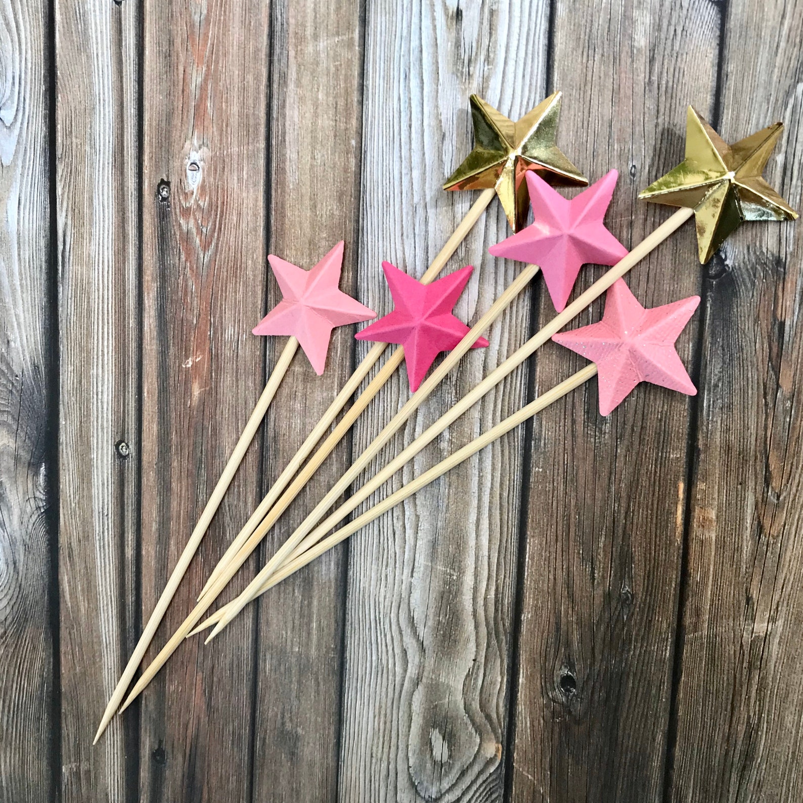 Pink and Gold Star Cake Topper / Star Cupcake Topper / | Etsy