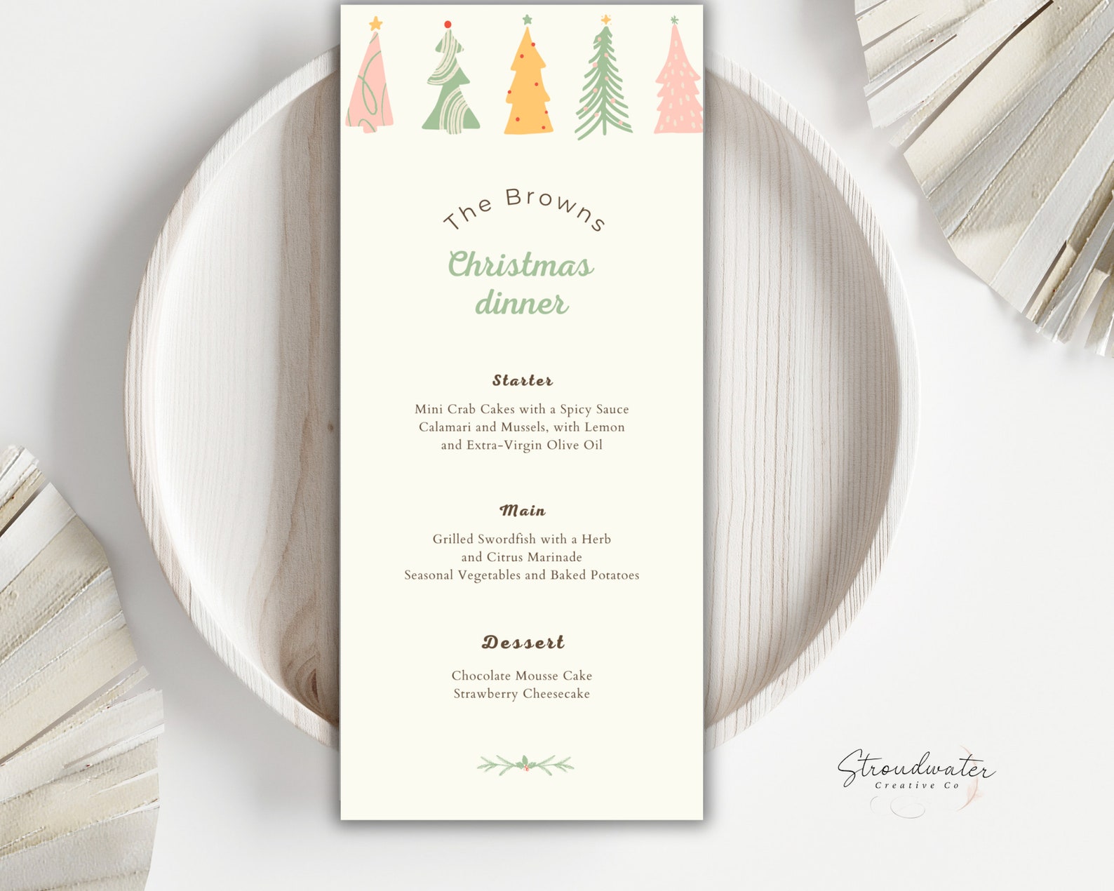 Editable Christmas Dinner Menu Template, Pastel Printable Christmas ...