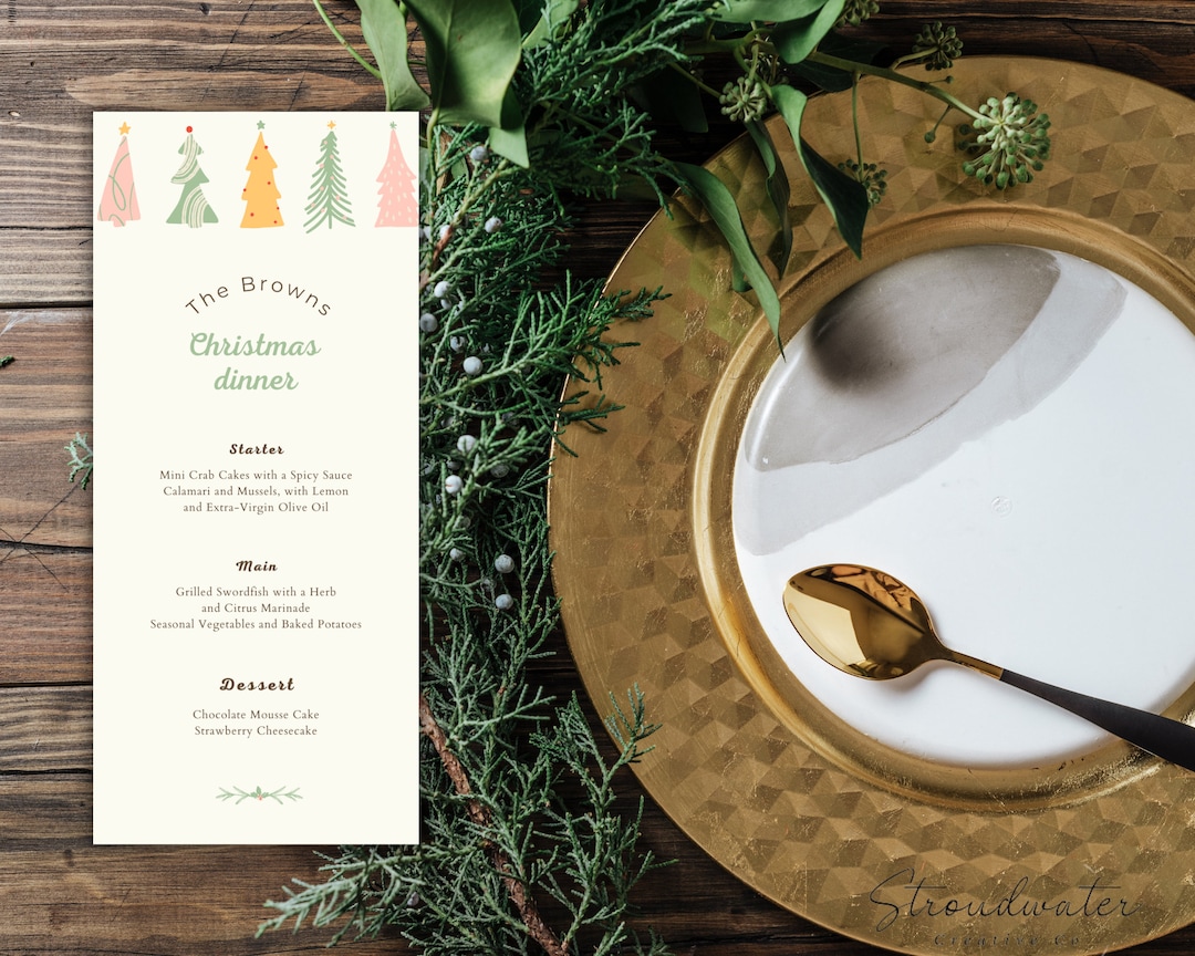 Editable Christmas Dinner Menu Template, Pastel Printable Christmas ...