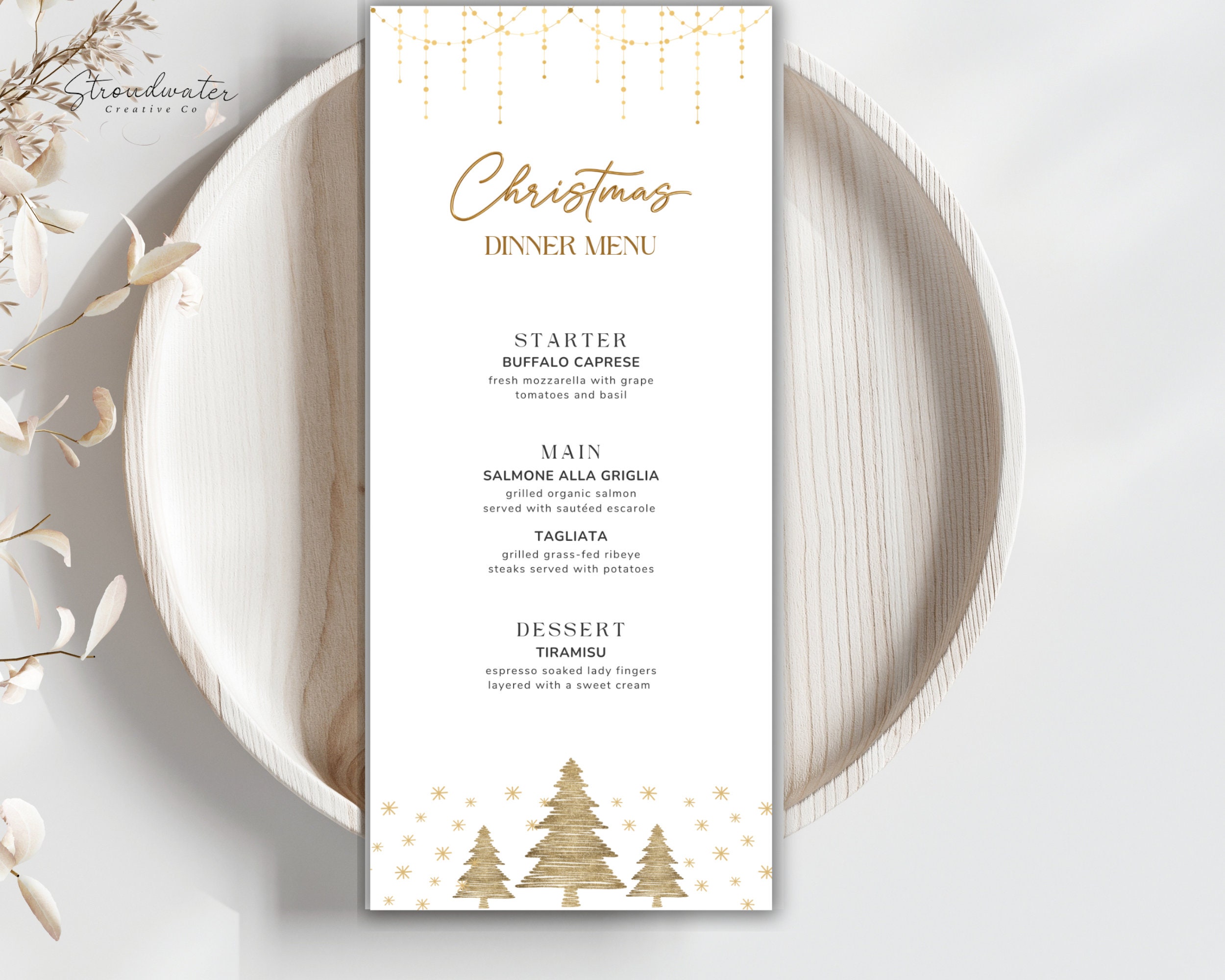 Editable Christmas Dinner Menu Template, Printable Gold Christmas Menu ...