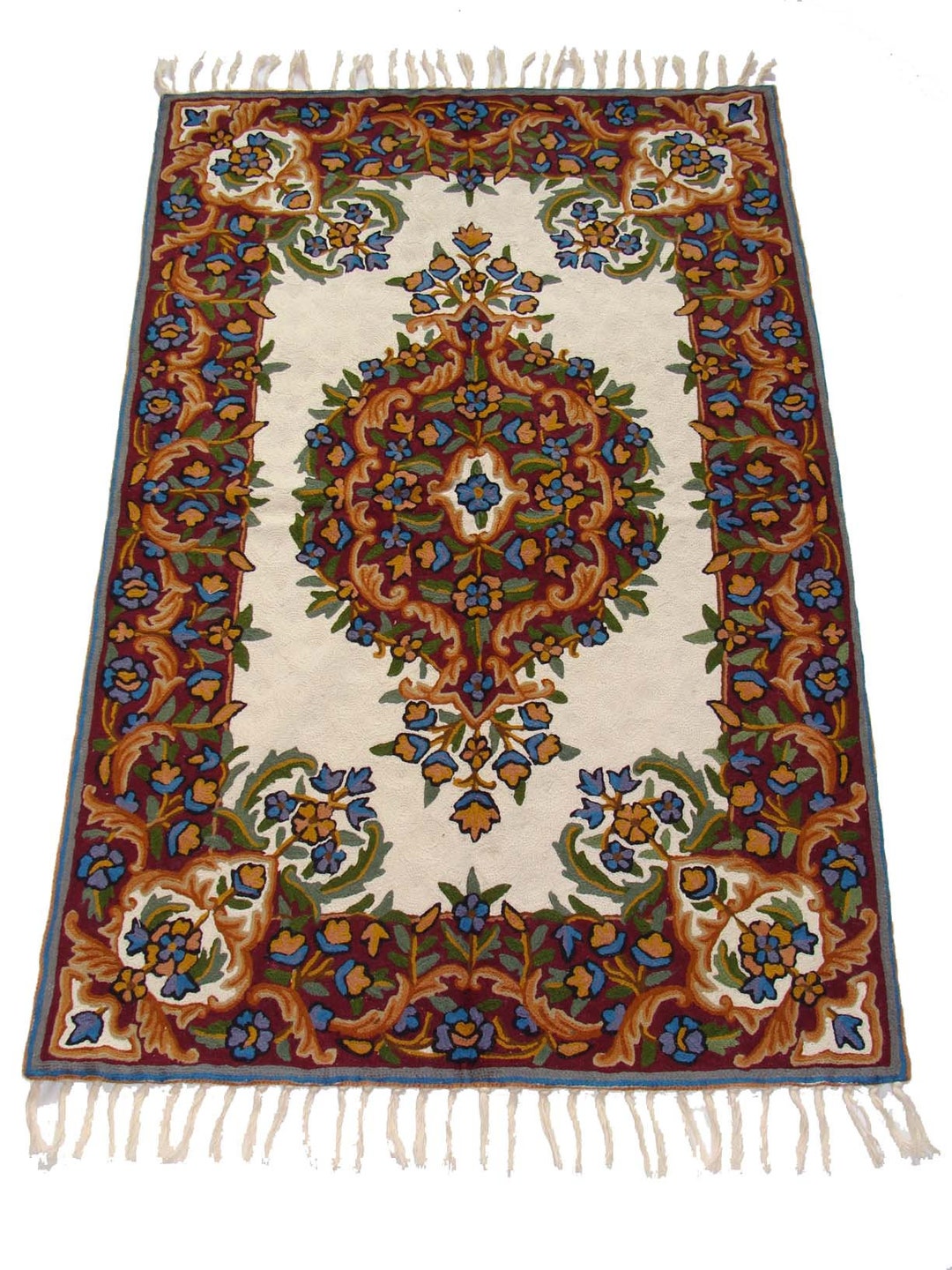 Chain Stitch Rug Carpet Hand Made Kashmir Crewel Wool Embroidered Floor ...