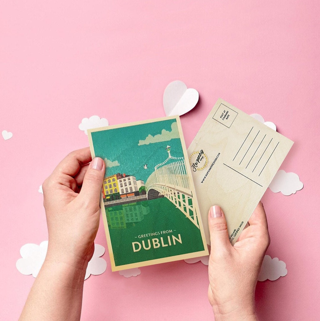 Wooden Postcard - Greetings From Dublin, Ireland - Irish Greeting Cards ...