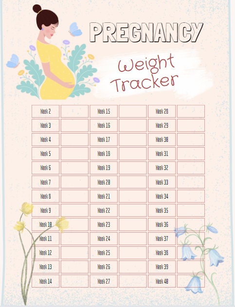 Printable Pregnancy Weight Tracker, Pregnancy Weight Chart, Pregnancy ...