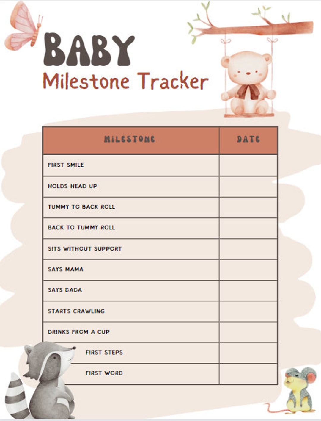 Baby Milestone Tracker, Milestone Tracker, Baby Firsts Tracker, Cute ...