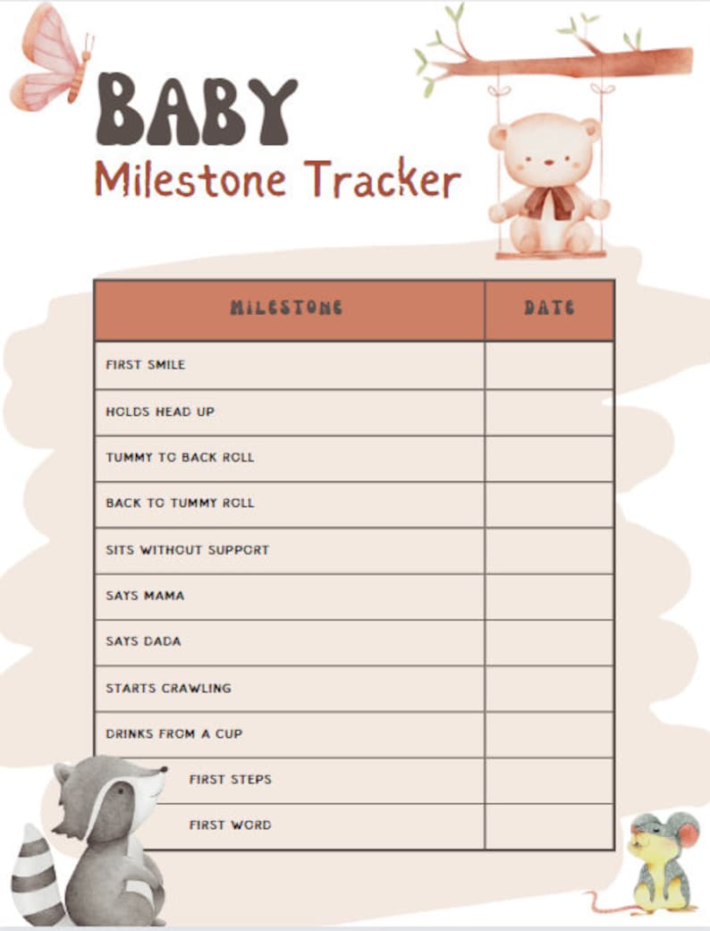 Baby Milestone Tracker, Milestone Tracker, Baby Firsts Tracker, Cute ...
