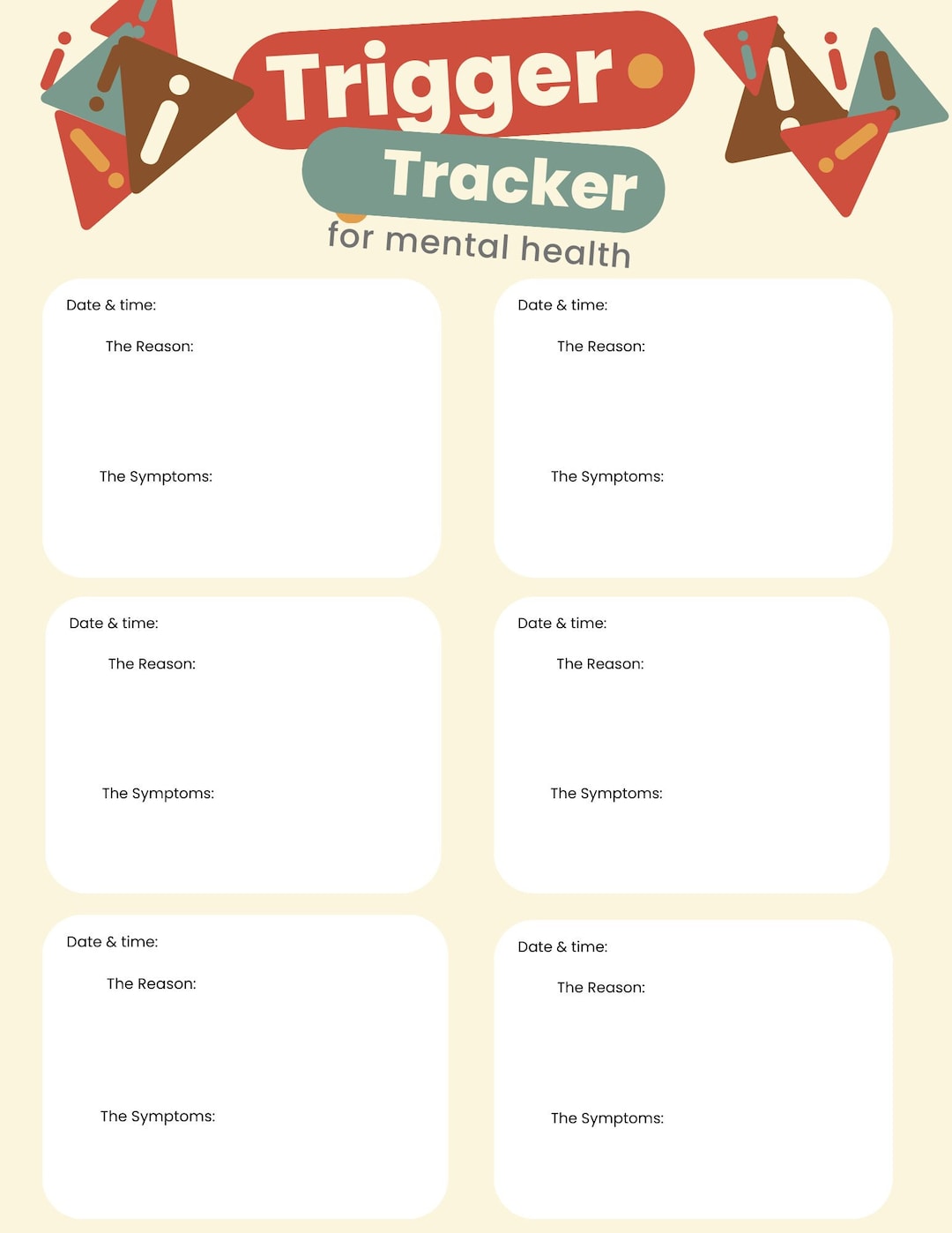 Mental Health Trigger Tracker, Understanding Your Triggers, Trauma ...