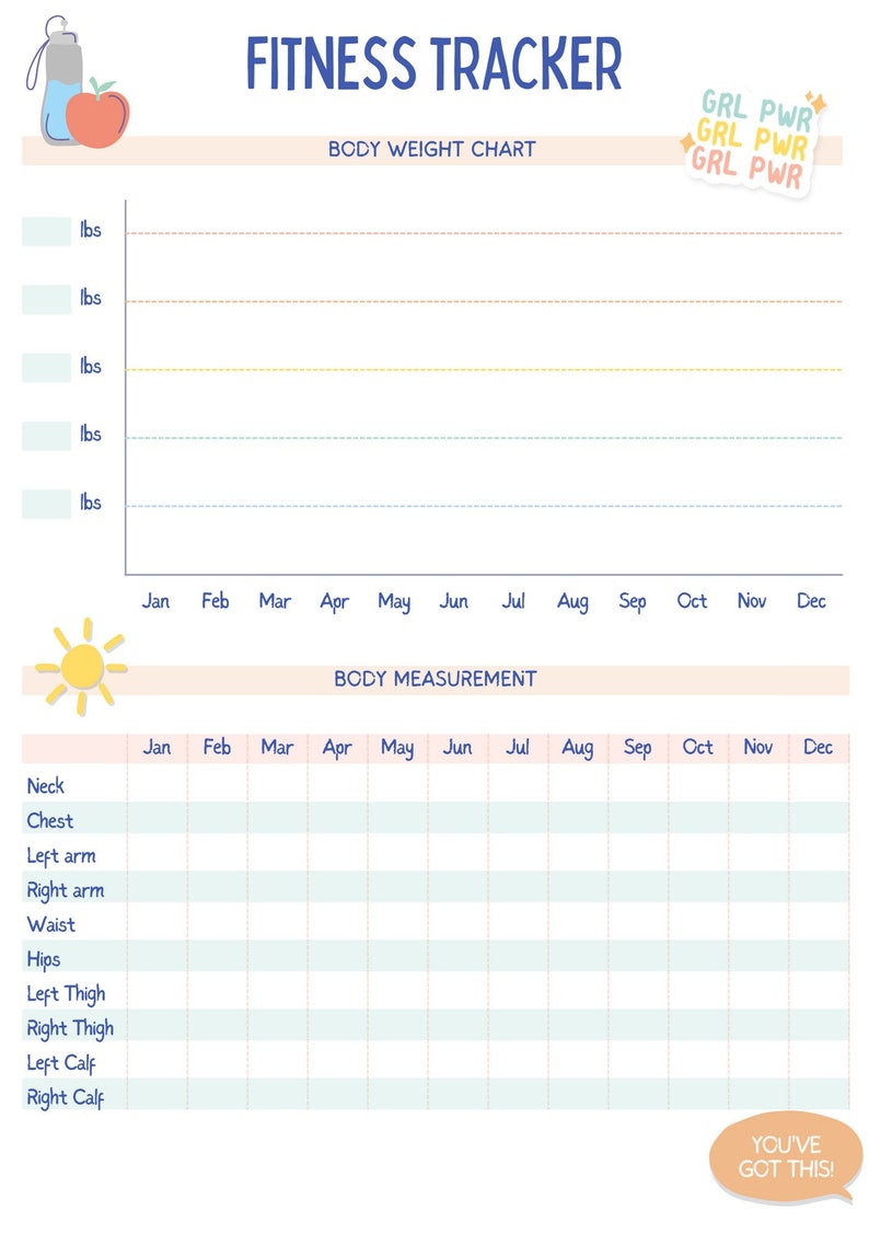 Fitness and Weight Loss Tracker Printable, Health and Fitness Tracker ...
