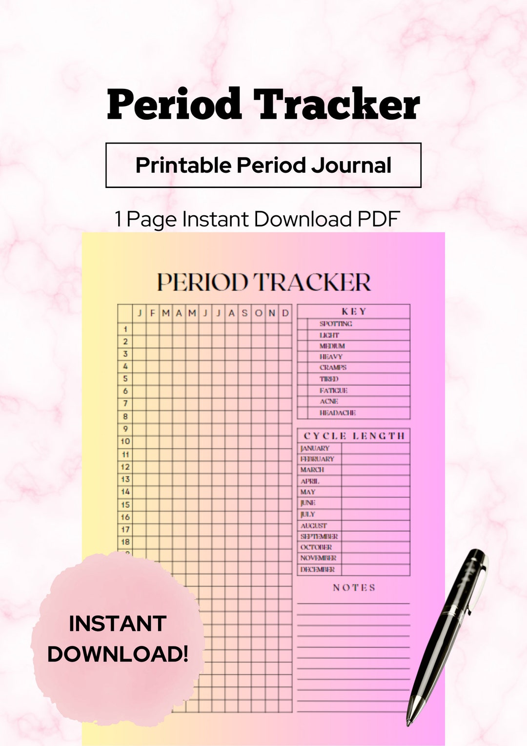 Printable Period Tracker, Period Tracker Journal, Printable Period ...
