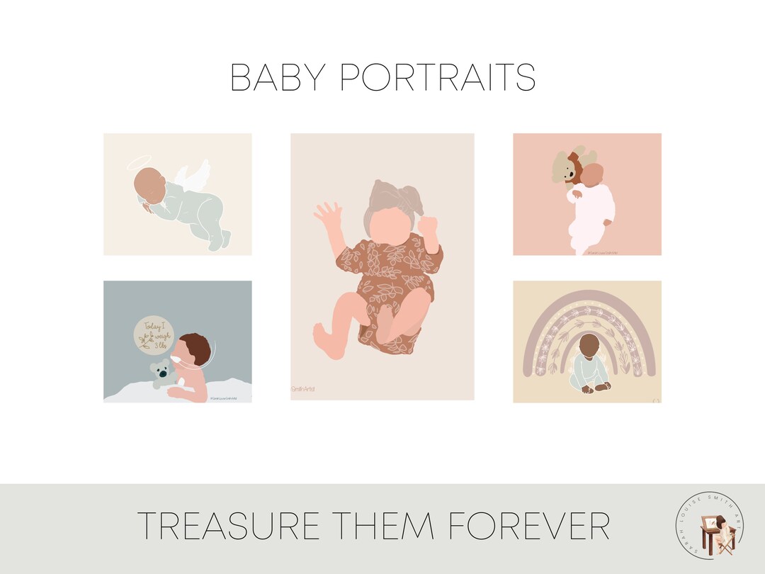 Baby Digital Portrait - Newborn Gift, Baby Portrait From Photo, New ...