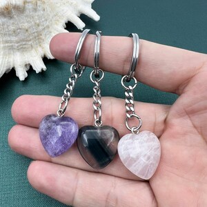 Healing Crystal Heart Keychain, Gemstone Keyring, Hand Carved Crystal ...
