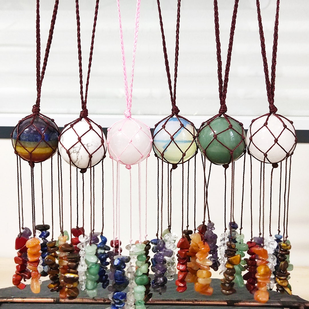 Macrame Crystal Sphere Hanger, Sphere Sling, Gemstone Window Car ...