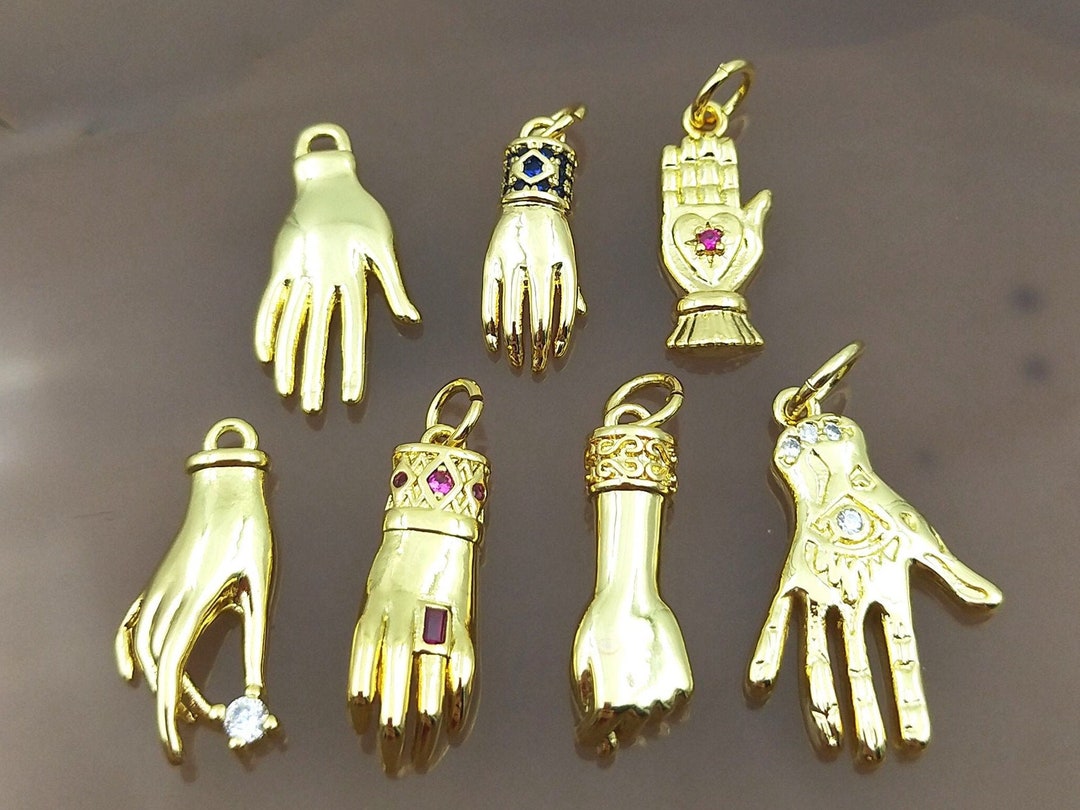 5pcs Shiny Gold Plated,hand Pendant ,hand Amulet Pendant Hand Charm ...