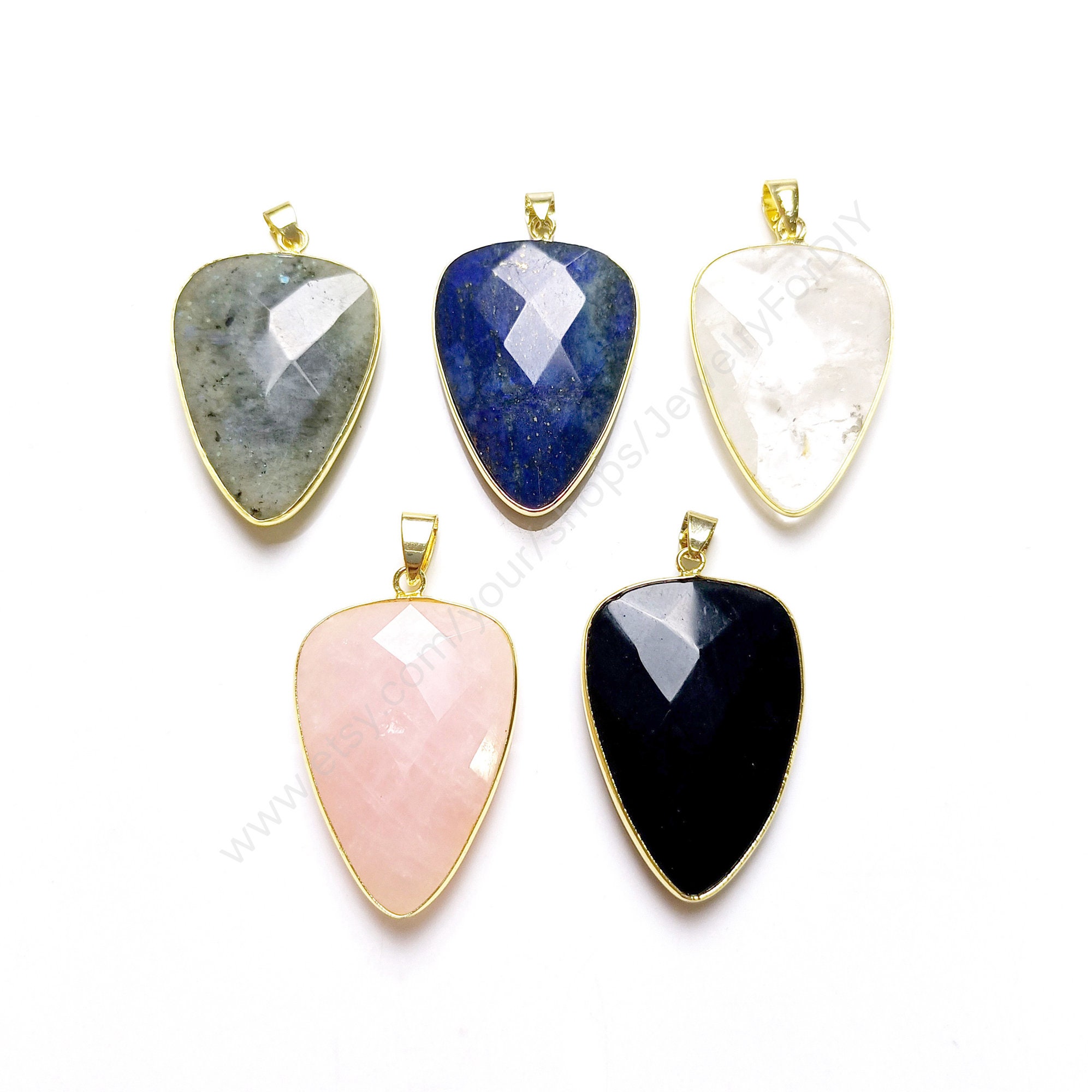 Natural Gemstone Shield Shape Pendant Crystal Healing Faceted - Etsy