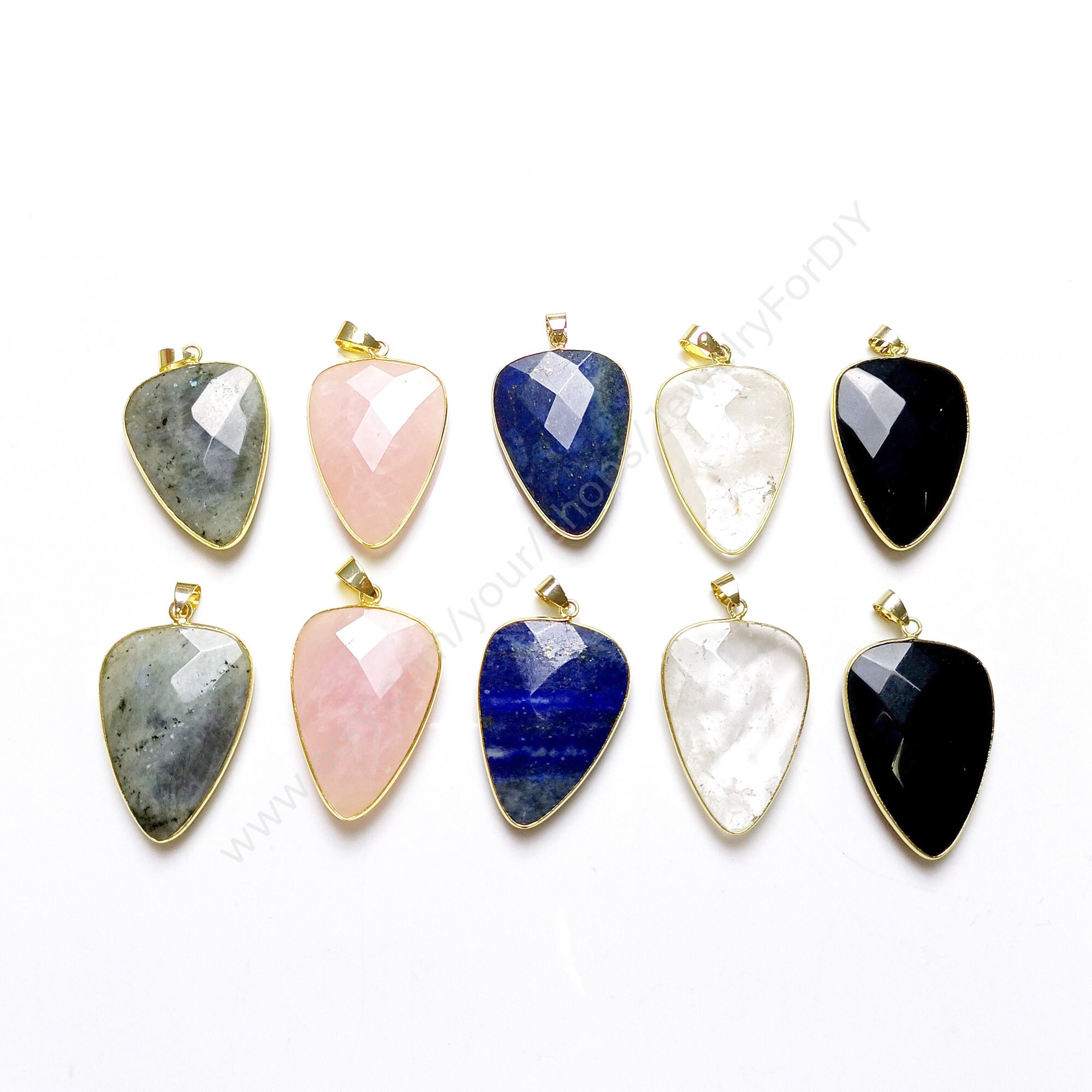 Natural Gemstone Shield Shape Pendant Crystal Healing Faceted - Etsy