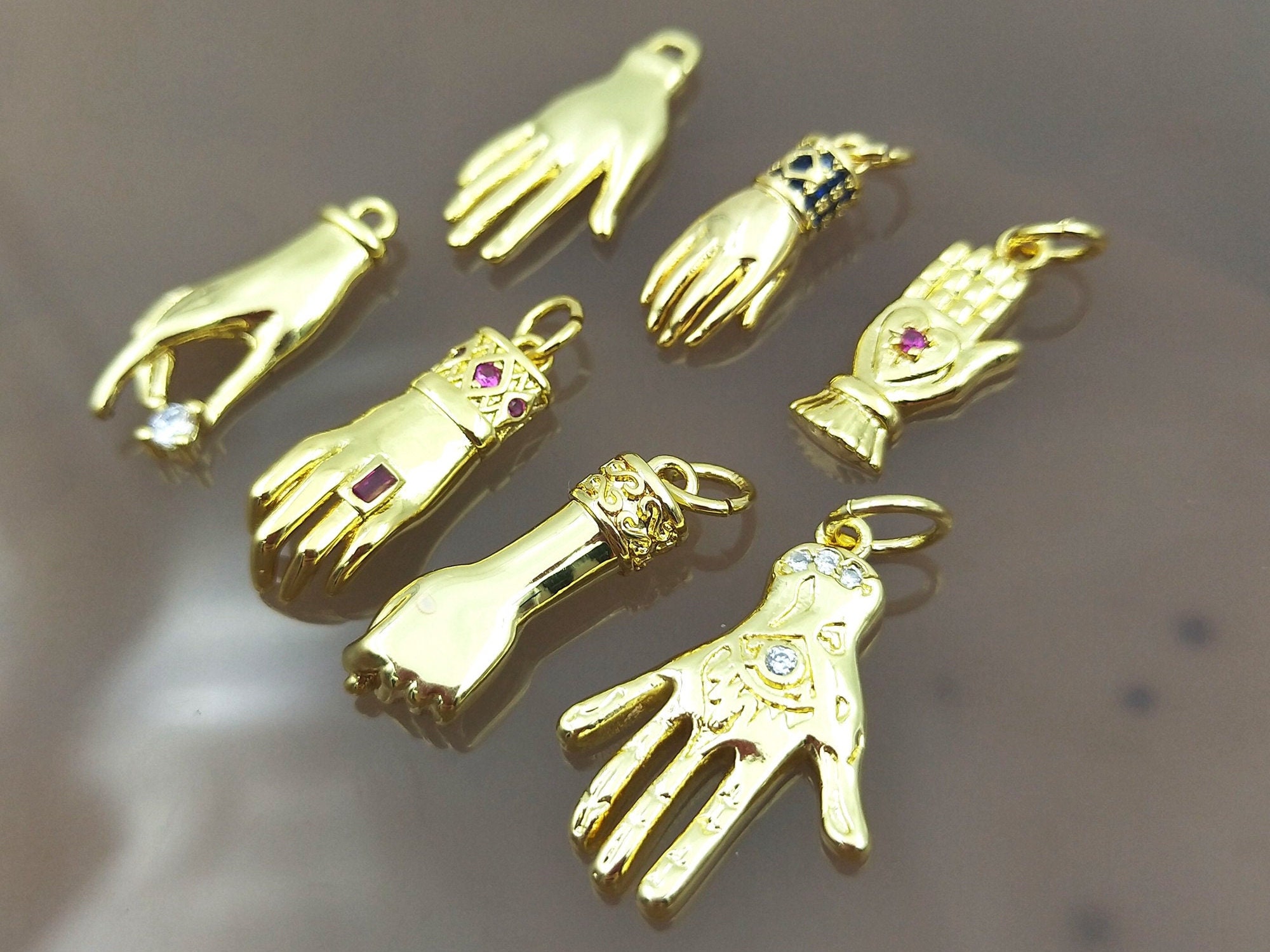 5pcs Shiny Gold Platedhand Pendant hand Amulet Pendant Hand | Etsy